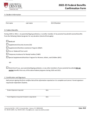 Fillable Online 2020-21 Federal Benefits Confirmation Form - University ...