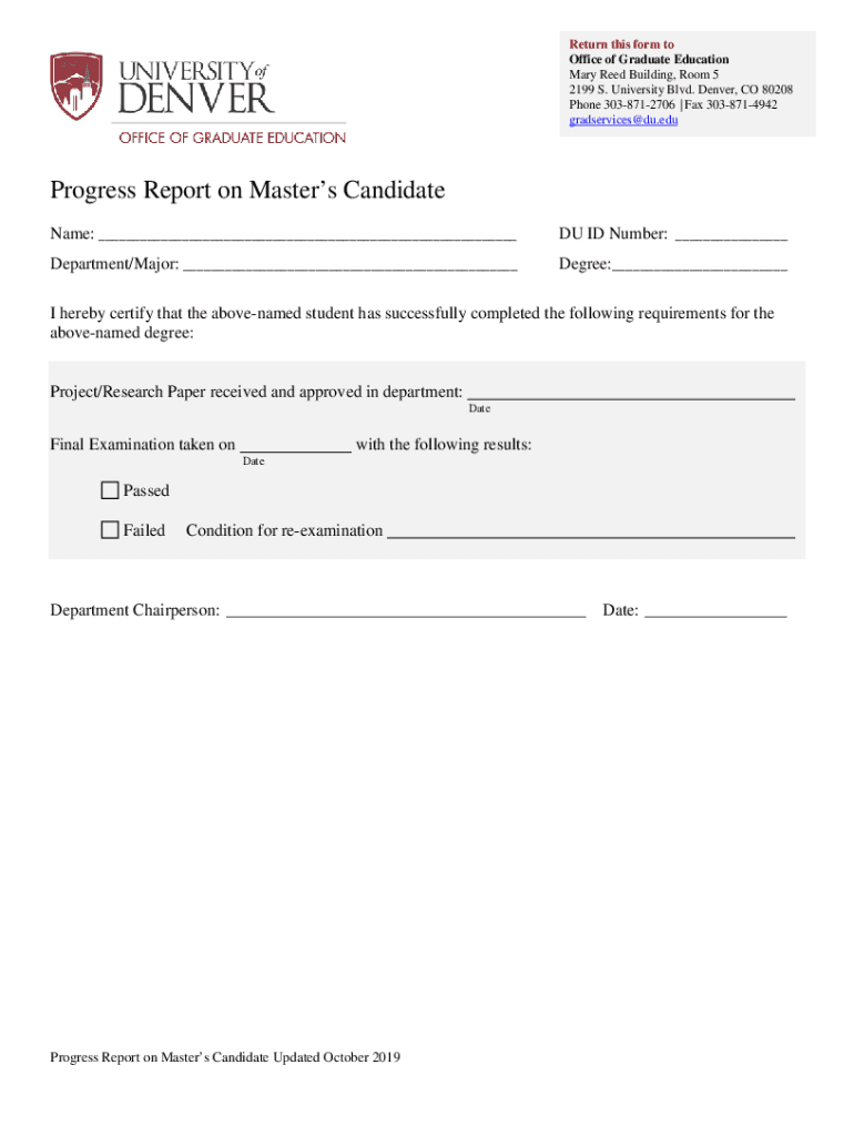 Fillable Online Master's Progress Report - University of Denver Fax Email Print - pdfFiller