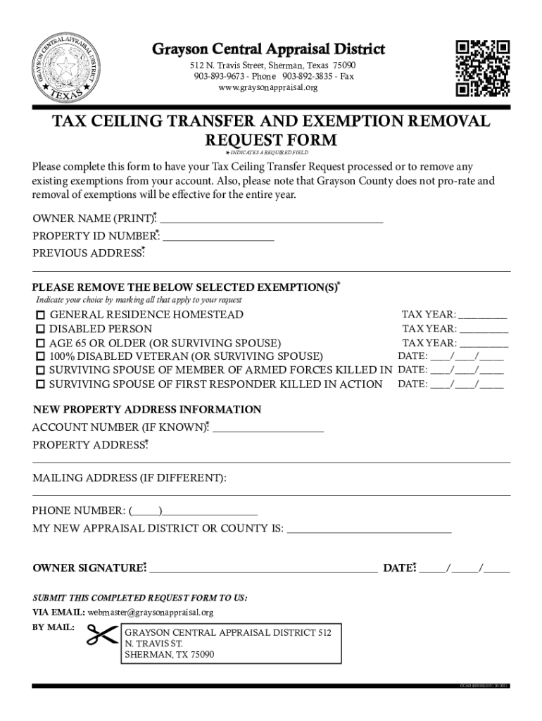 Fillable Online Grayson Central Appraisal District, 512 N Travis St ...