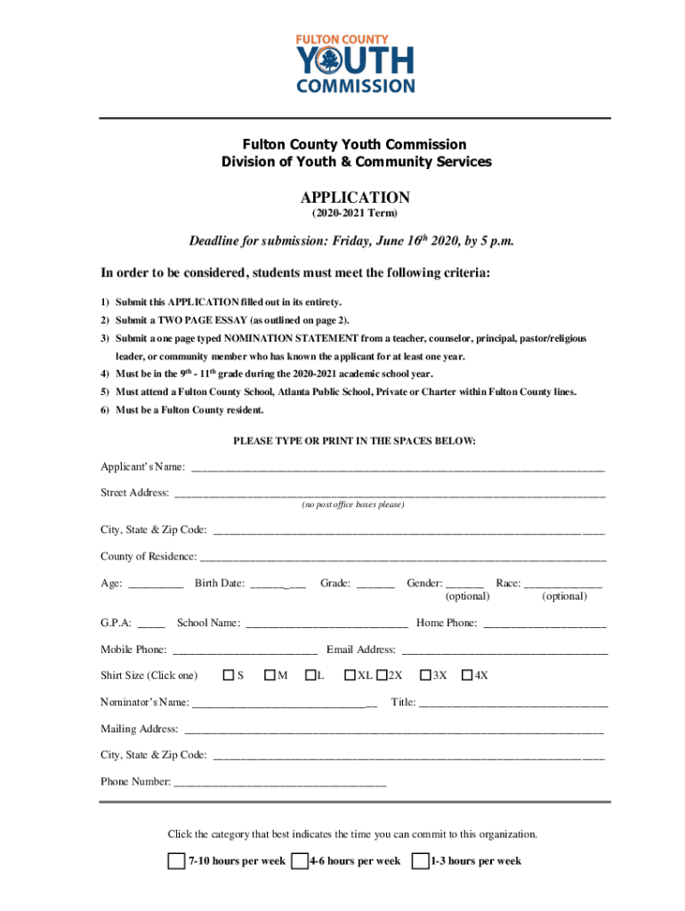 Fillable Online Youth Commission Application Fulton County Georgia Fax Email Print PdfFiller fillable-online-youth-commission-application-fulton-county-georgia-fax-email-print-pdffiller