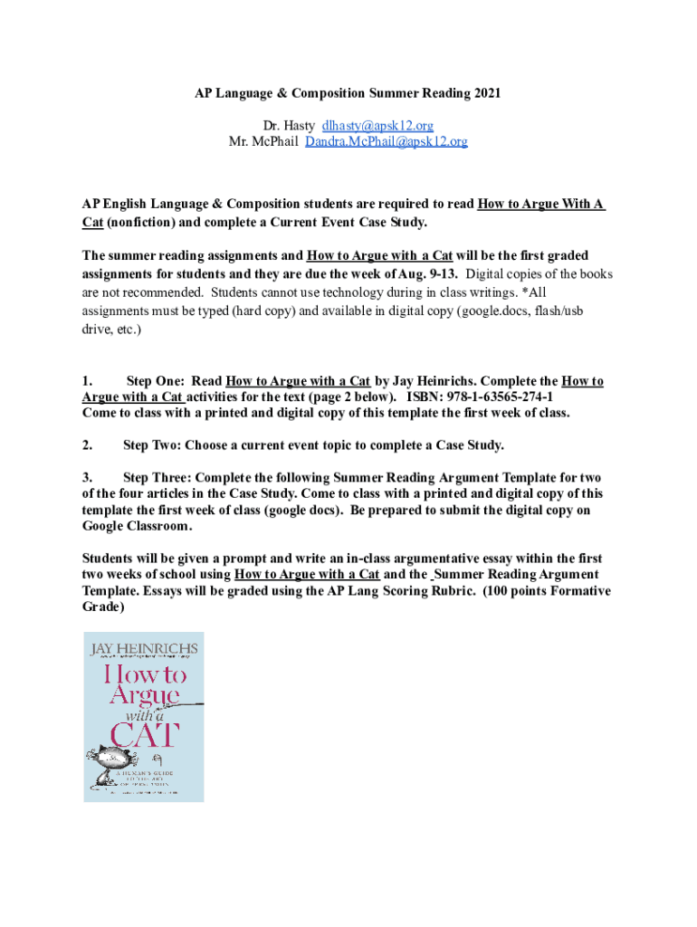 Fillable Online 2021 AP Lang Summer Reading CURRENT EVENT CASE STUDY ...