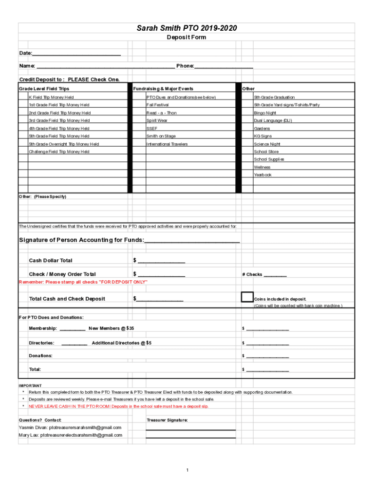 Fillable Online Pto Deposit Form - Fill Out and Sign Printable PDF ...