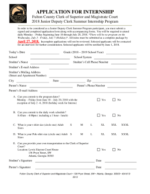 Fillable Online FULTON CLERK OF COURTS JR DEPUTY CLERK SUMMER INTERNSHIP PROGRAM Fax Email Print ...