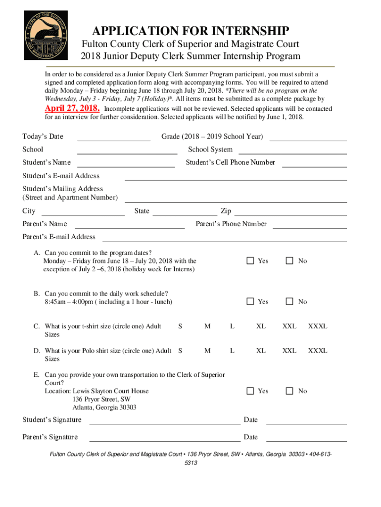 Fillable Online FULTON CLERK OF COURTS JR DEPUTY CLERK SUMMER ...