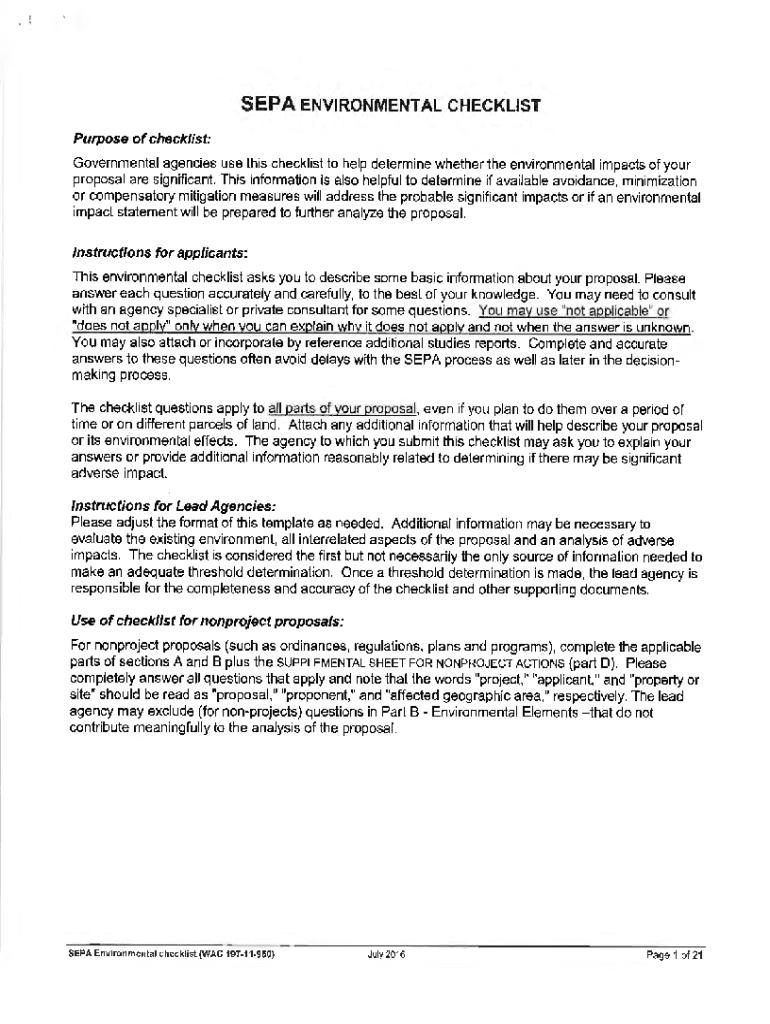 Fillable Online SEPA ENVIRONMENT AL CHECKLIST Fax Email Print - pdfFiller