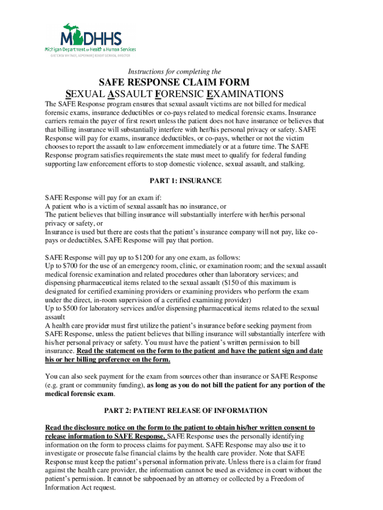 Fillable Online Instructions for completing the SAFE RESPONSE CLAIM ...