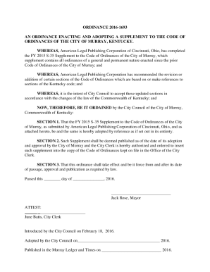 Fillable Online AN ORDINANCE ENACTING AND ADOPTING A SUPPLEMENT TO THE ...
