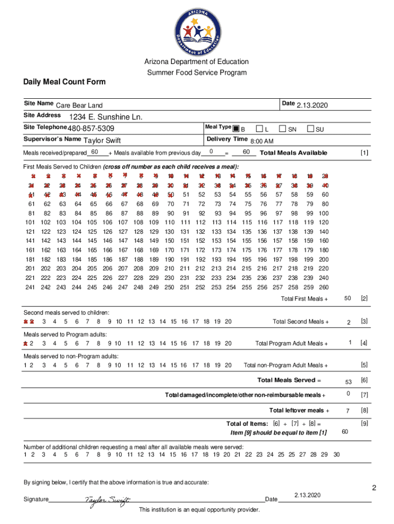 Fillable Online Daily Meal Count Form Fax Email Print - pdfFiller