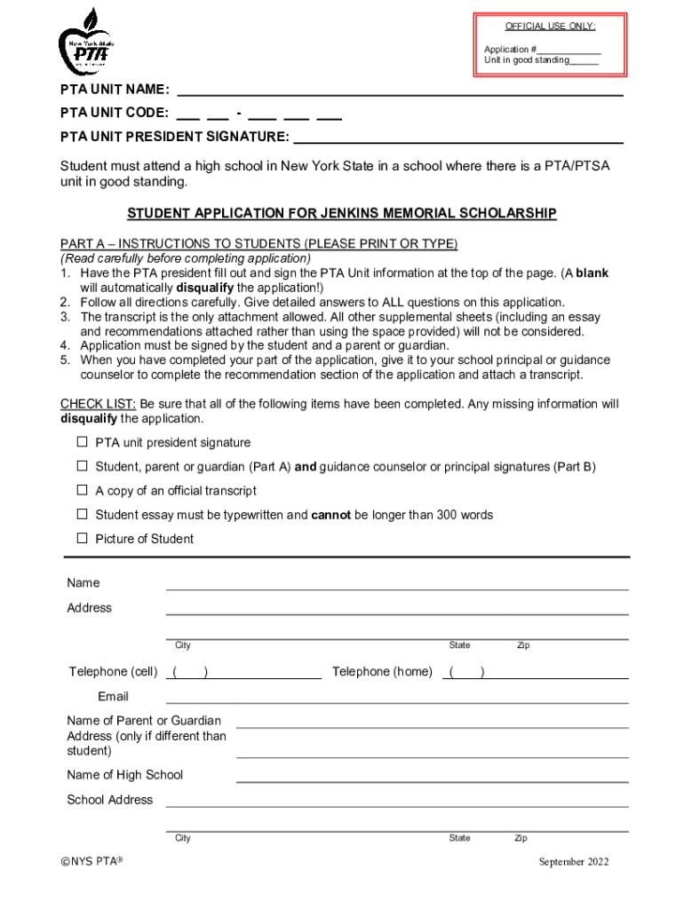 Fillable Online PTA UNIT PRESIDENT SIGNATURE: Student must attend a ...