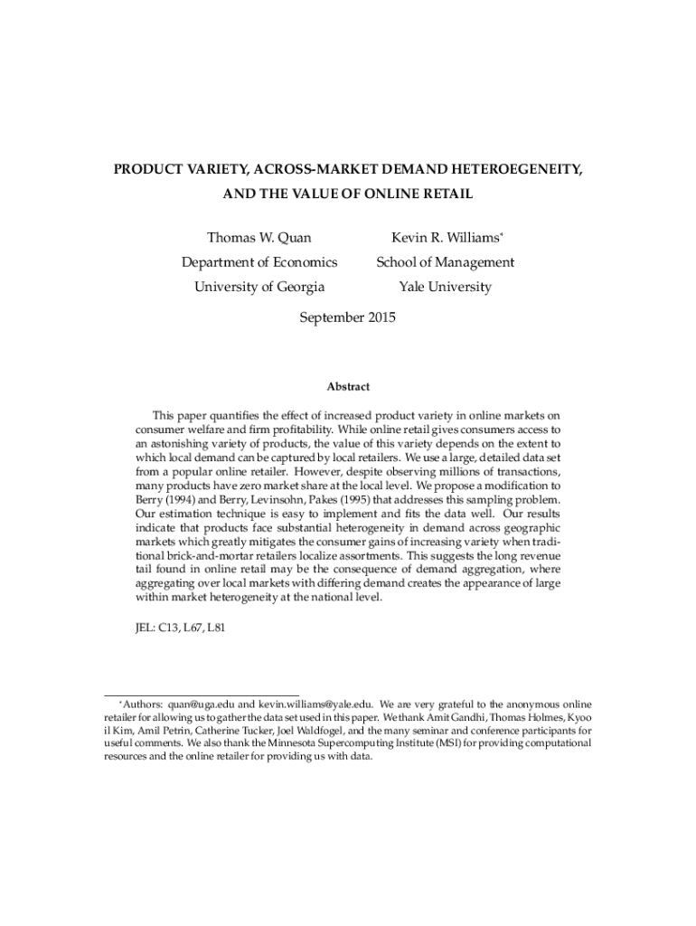 Fillable Online Product variety, across-market demand heterogeneity ...