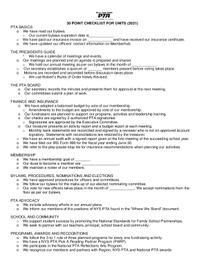 Fillable Online 30 Point Checklist for Units - Home - NYS PTA Fax Email ...