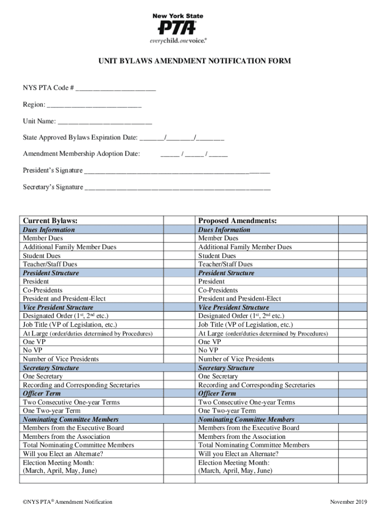 Fillable Online nyspta.orgConv17-208-Unit-Bylaws-AmendmentUNIT BYLAWS ...