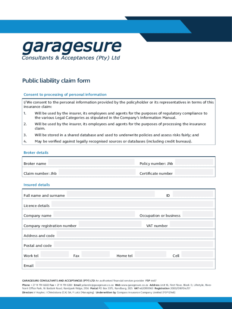 Fillable Online FREE 6+ Public Liability Forms in MS WordPDFFree ...