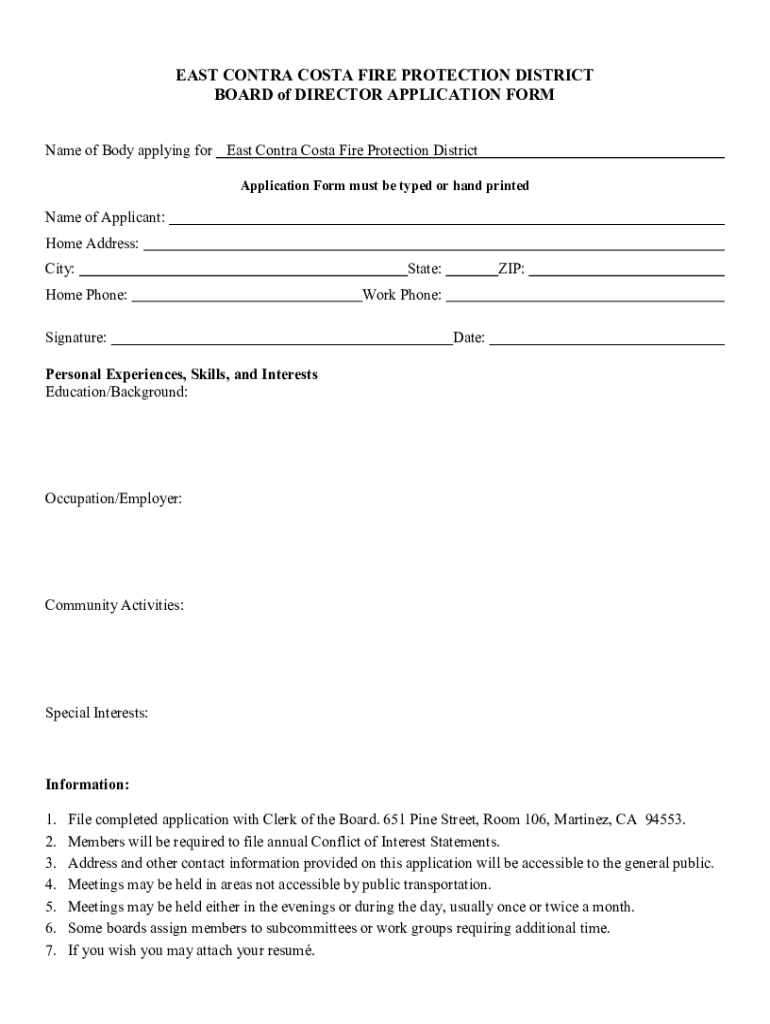 Fillable Online EAST CONTRA COSTA FIRE PROTECTION DISTRICT BOARD of ... Fax Email Print - pdfFiller