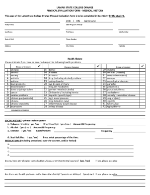Fillable Online LAMAR STATE COLLEGE ORANGE PHYSICAL EVALUATION FORM ...