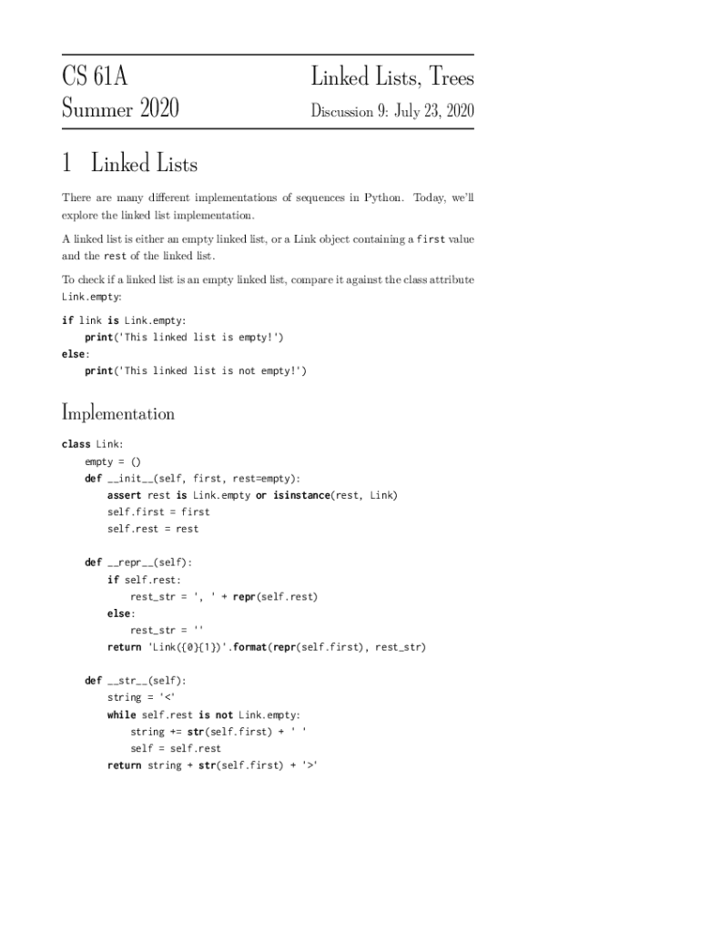 Fillable Online Inst Eecs Berkeley Disc07 Sol Solution For Discussion Cs 61a Oop Linked