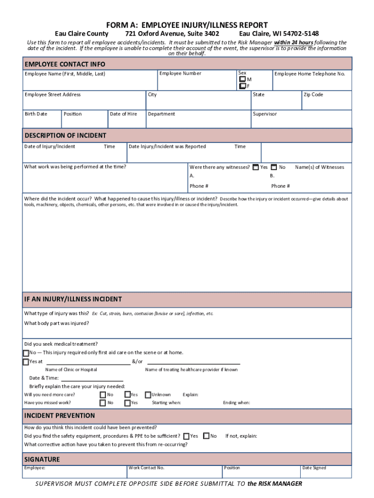 Fillable Online 1streporting.comemployee-injury-report-formDownloadable Employee Injury Report ...
