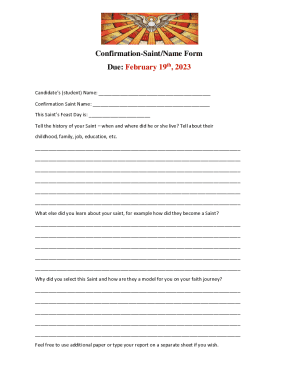 Fillable Online Confirmation Saint Name Form - St. Matthew the Apostle ...