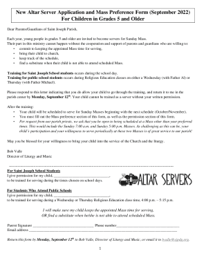Fillable Online Fillable Online Altar Server Application and Mass ...