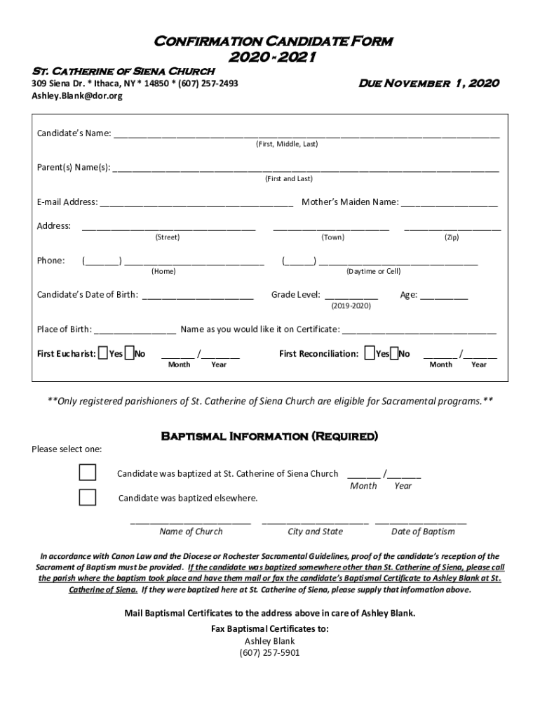 Fillable Online scswf.orgconfirmation-1St. Catherine of Siena Parish ...