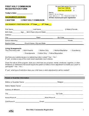 Fillable Online FIRST HOLY COMMUNION Payment Information Registration REGISTRATION FORM ... Fax ...
