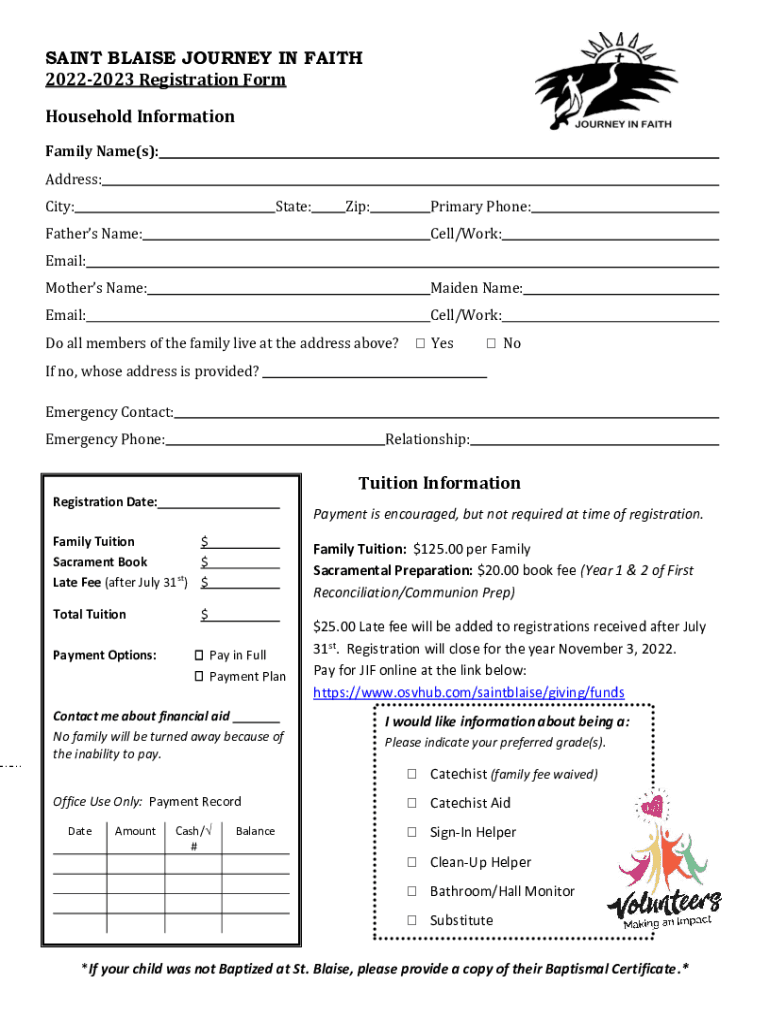 Fillable Online Journey in Faith (JIF) Registration Now Open - St ...