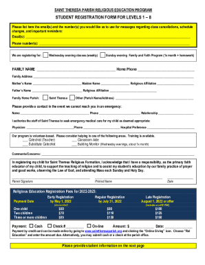 Fillable Online STUDENT REGISTRATION FORM FOR LEVELS 1 8 Fax Email Print - pdfFiller