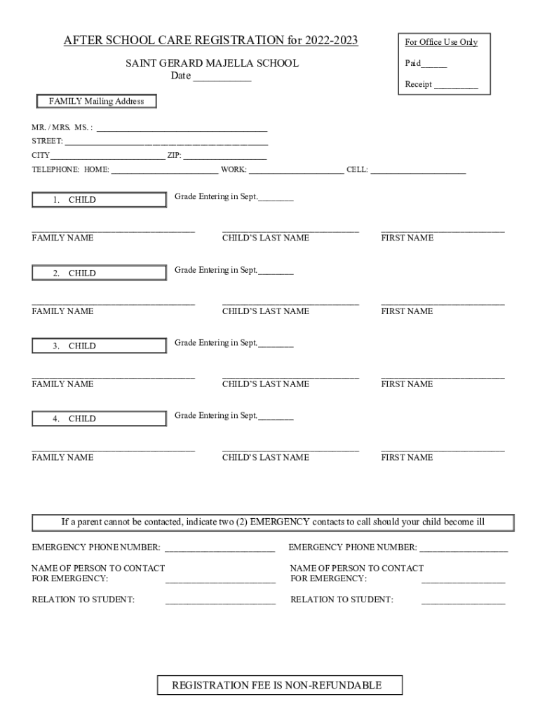 Fillable Online Before and Afterschool Care Registration Form ...