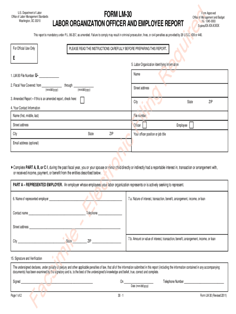 Fillable Online Form LM-30 Fact SheetU.S. Department of LaborLabor ...