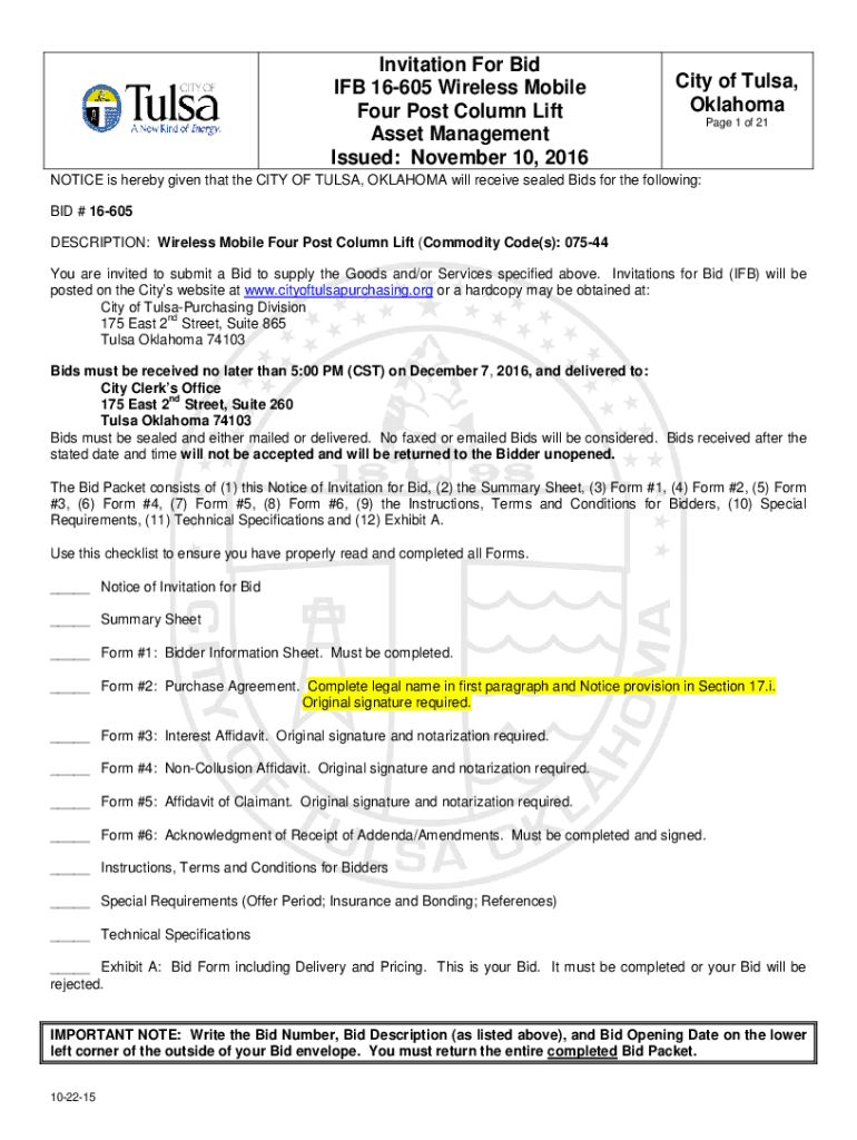 Fillable Online Invitation For Bid IFB 16-605 Wireless Mobile Four Post ... Fax Email Print ...