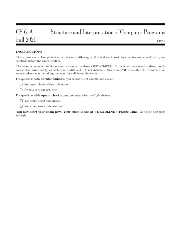 Fillable Online Inst Eecs Berkeley Cs 61a Structure And Interpretation Of Computer Programs Fall