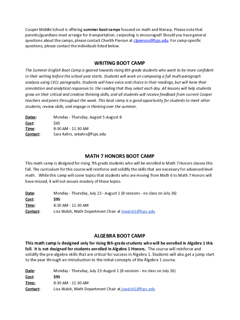 Fillable Online Cooper Middle SchoolHome of the CougarsFairfax County Public ... Fax Email Print ...