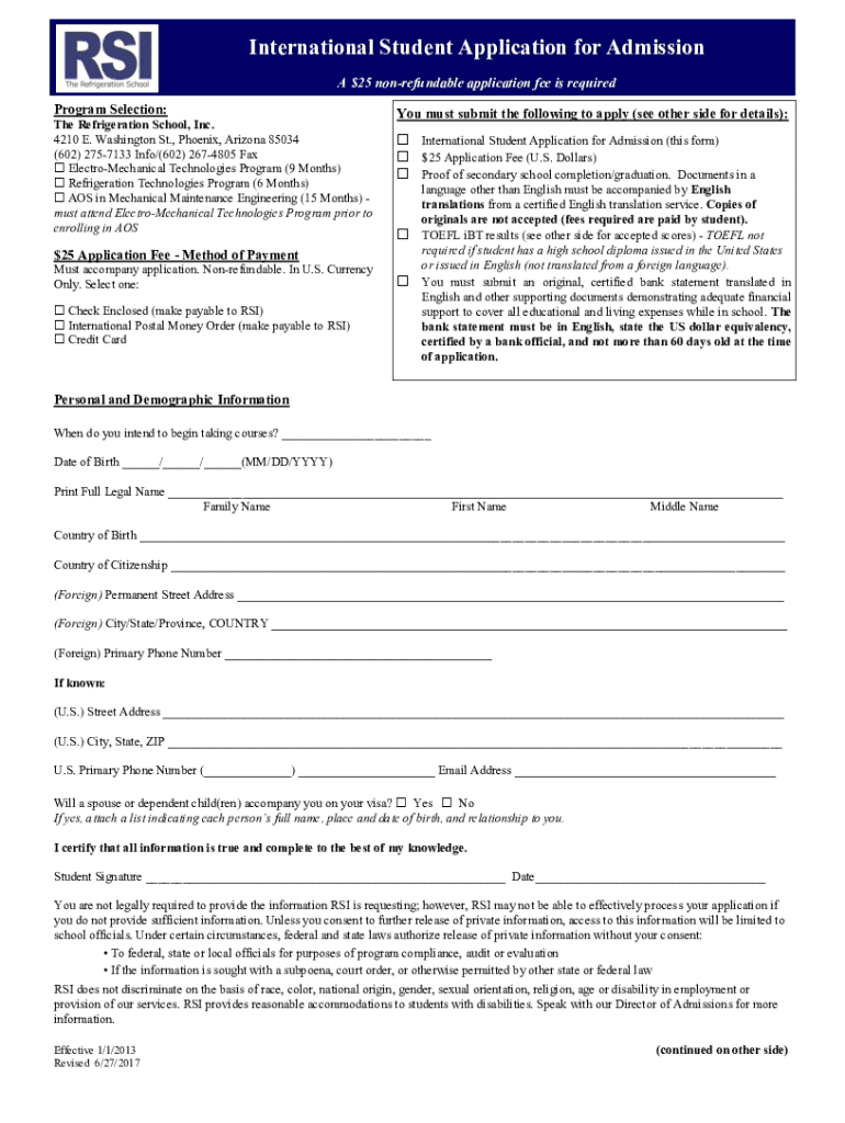 Fillable Online Fillable Online International Student Application for Admission A $25 ... Fax ...