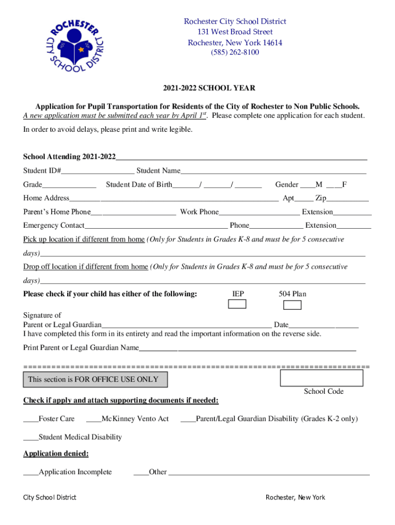 Fillable Online Rochester City School District - 131 West Broad Street ...