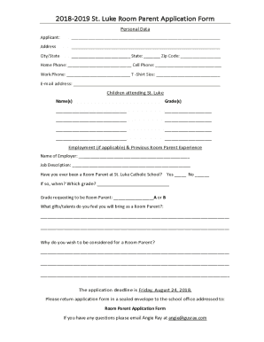 Fillable Online St. Luke Room Parent Application Form Fax Email Print ...