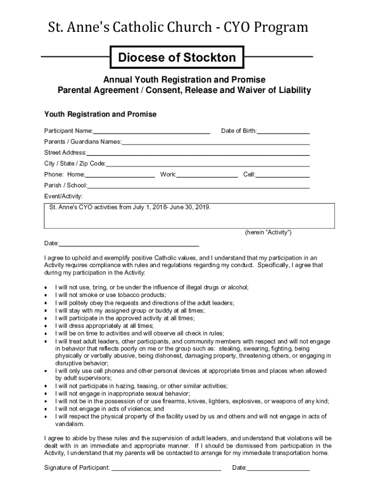 Fillable Online St. Anne's Catholic Church: CYO Registration Form Fax ...