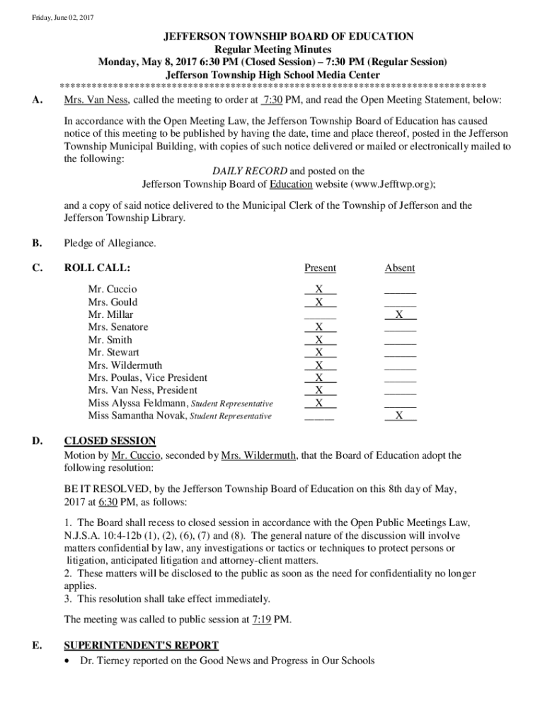 Fillable Online Fillable Online JEFFERSON TOWNSHIP BOARD OF EDUCATION ...