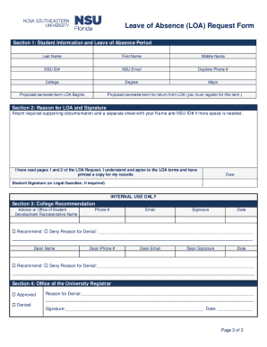 Fillable Online Leave of Absence (LOA) Request FormDivision of Student ...