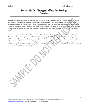 Fillable Online Thoughts Affect Feelings, Feelings Affect Actions ...