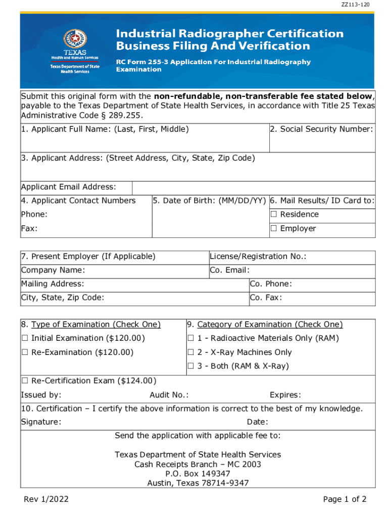 Fillable Online RC Form 255 3 APPLICATION FOR INDUSTRIAL RADIOGRAPHY Fillable Online RC Form 255 3 APPLICATION FOR INDUSTRIAL RADIOGRAPHY