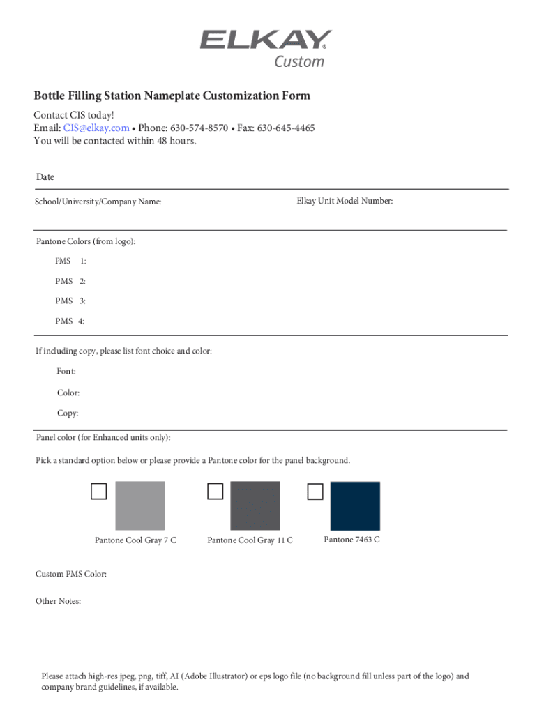 Fillable Online Bottle Filler Nameplate Customization Form - elkay.com ...