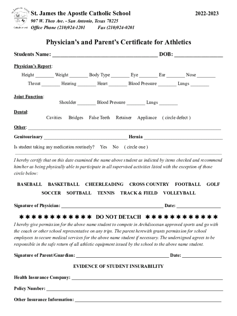 Fillable Online Physician's and Parent's Certificate for Athletics ...