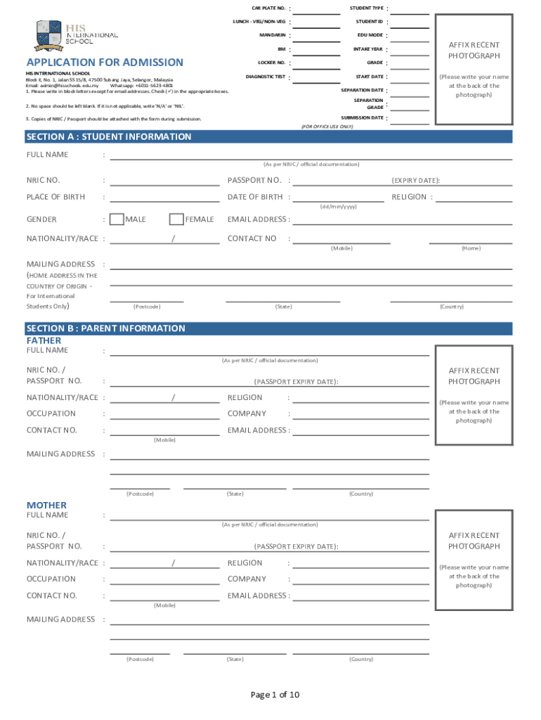 Fillable Online HIS Admission Application Form (21-11-2022).xlsx Fax Email Print - pdfFiller