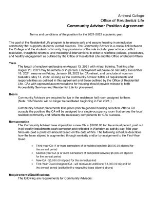 Fillable Online Office of Residential Life Community Advisor Position ...