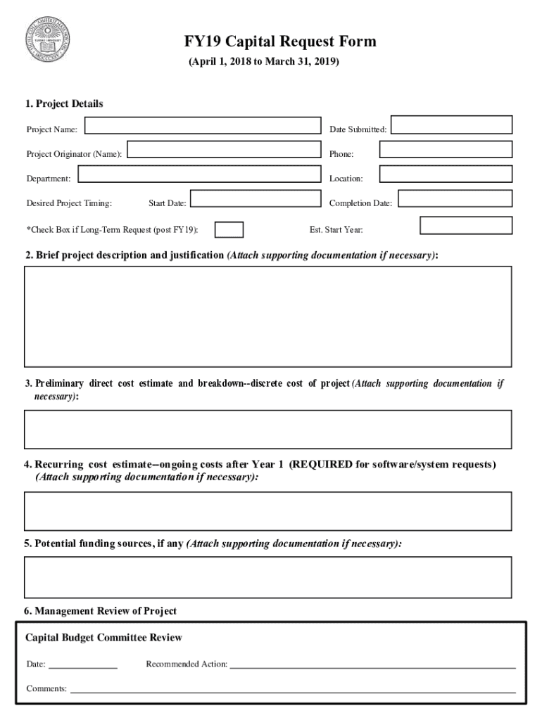 Fillable Online FY19 Capital Request Form Fax Email Print - pdfFiller