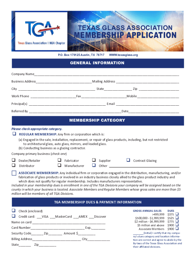 Fillable Online static1.squarespace.comstatic59243f1a9de4bb0caTEXAS GLASS ASSOCIATION MEMBERSHIP ...