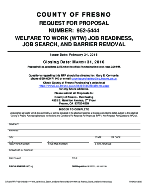 Fillable Online REQUEST FOR PROPOSAL NUMBER: 952-5444 WELFARE TO WORK ...