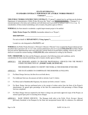 Fillable Online STATE OF INDIANAS STANDARD CONTRACT FOR DESIGN OF A ...