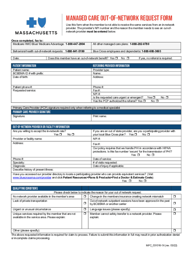 Fillable Online Managed care out-of-network Request Form Fax Email ...
