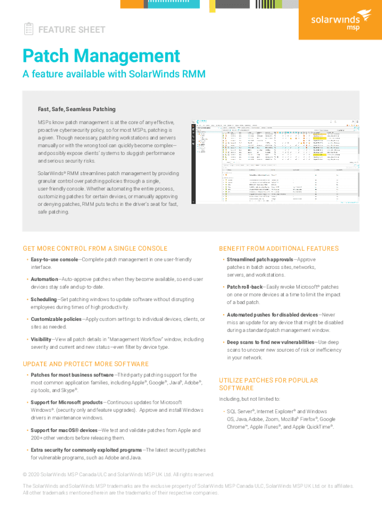 Fillable Online SolarWinds RMM: Patch Management Engine Update, Improved Resource ... Fax Email ...